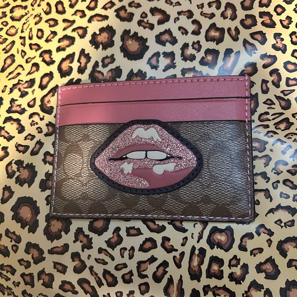 Coach | Bags | Coach Lips Pink And Brown Card Holder | Poshmark